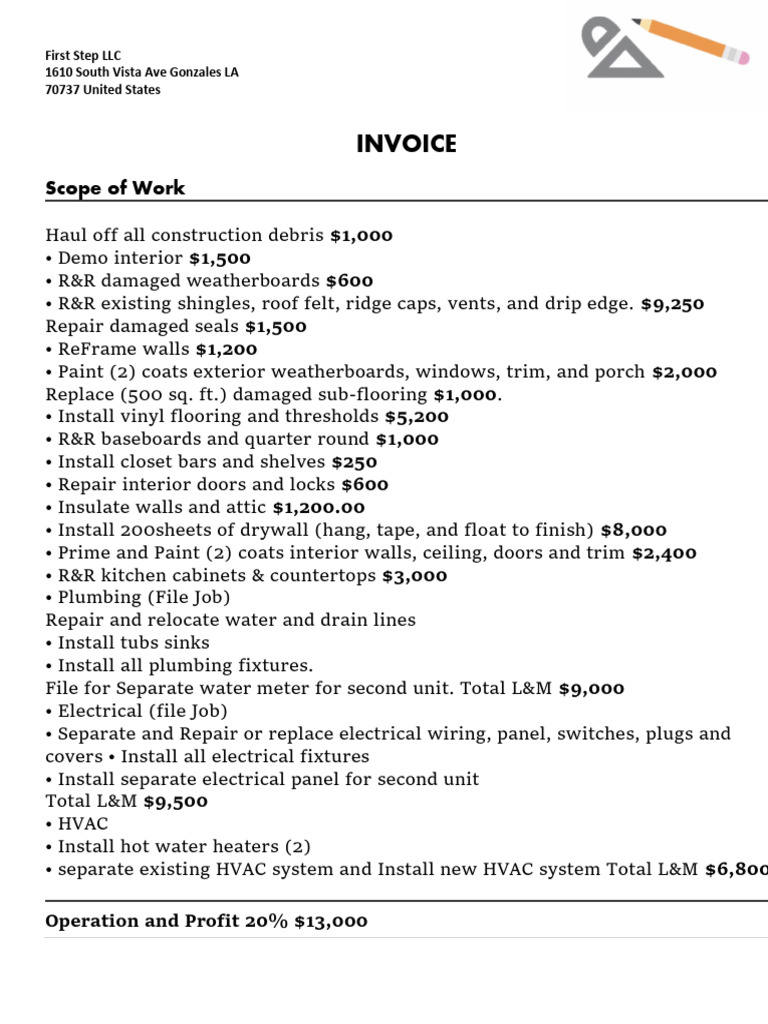 INVOICE For Scope of Work | PDF | Wall | Building Engineering