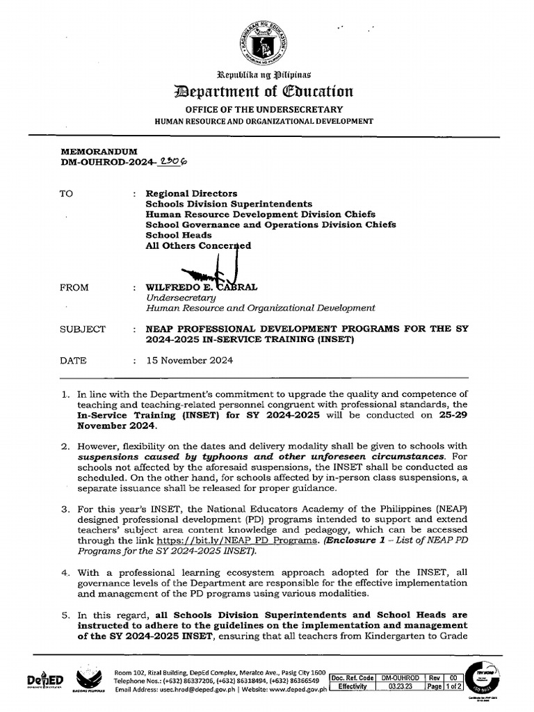 INSET 2024-2025 Guidelines & Training | PDF | Teachers | Literacy