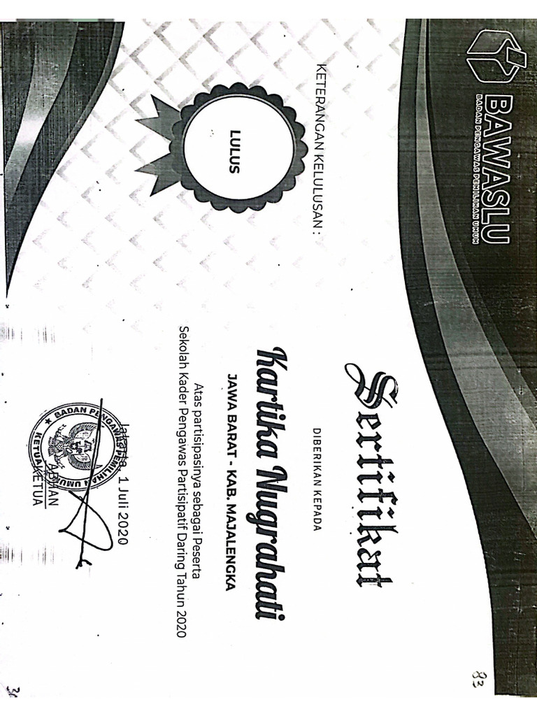 Sertifikat Bawaslu | PDF