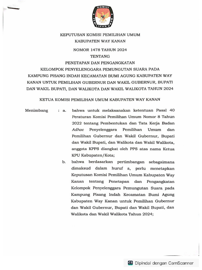 SK KPPS Pisang Indah | PDF