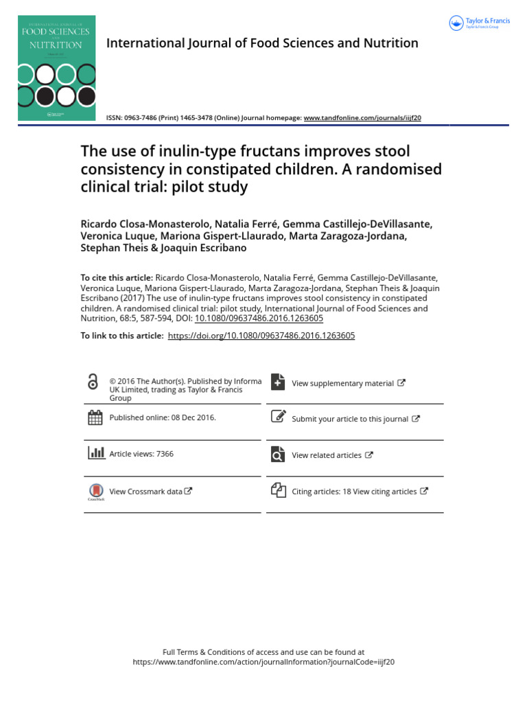 El Uso de Fructanos de Tipo Inulina Mejora La Consistencia de Las Heces ...