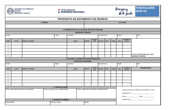 Formulario DMP-01 | PDF