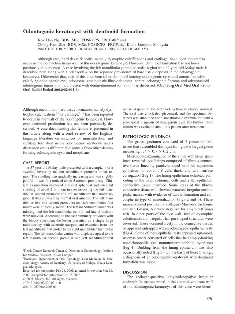 Odontogenic Keratocyst With Dentinoid Formation | PDF | Epithelium ...