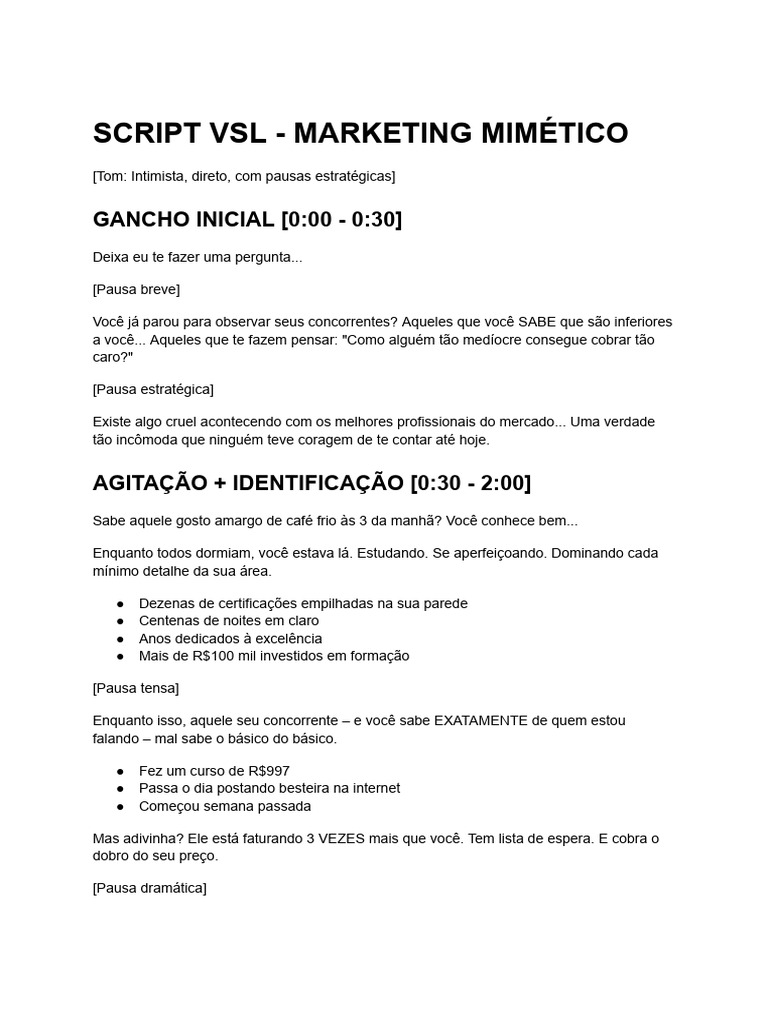 Script VSL - Marketing Mimético | PDF | Mercado (economia) | Setor privado
