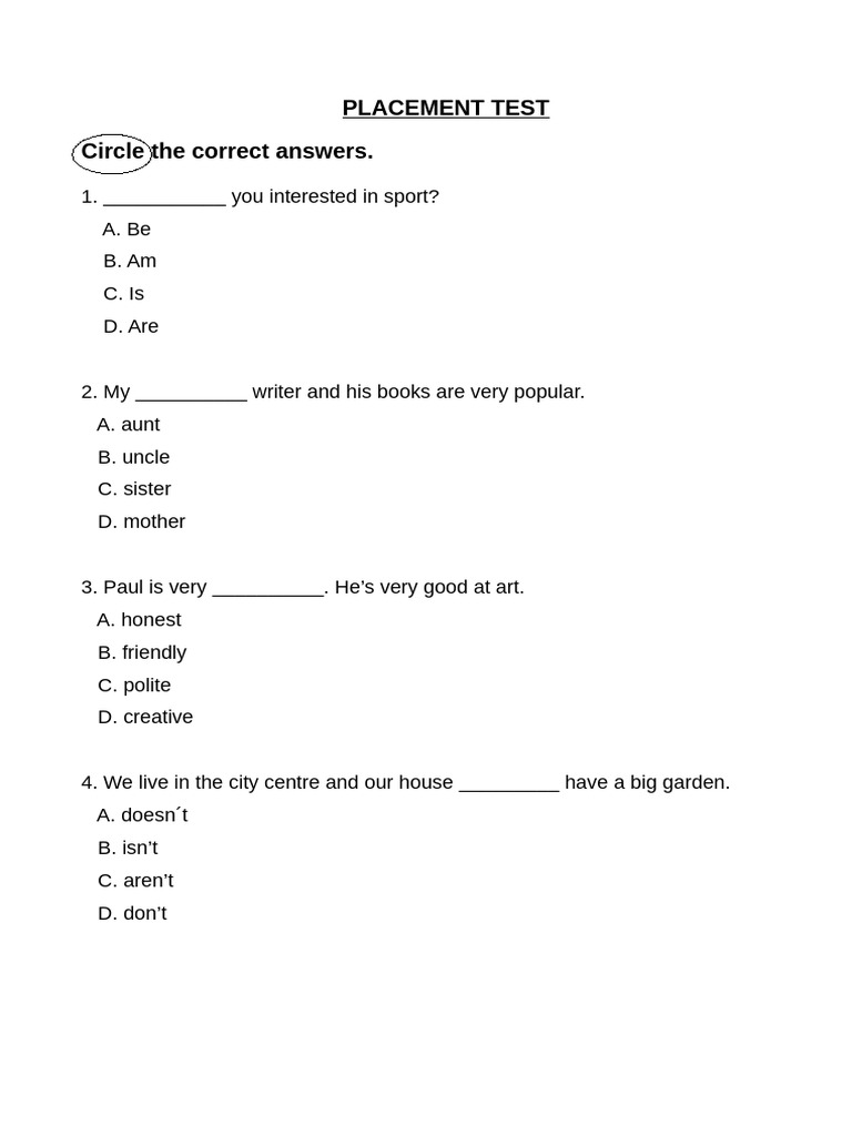 Placement Test English | PDF