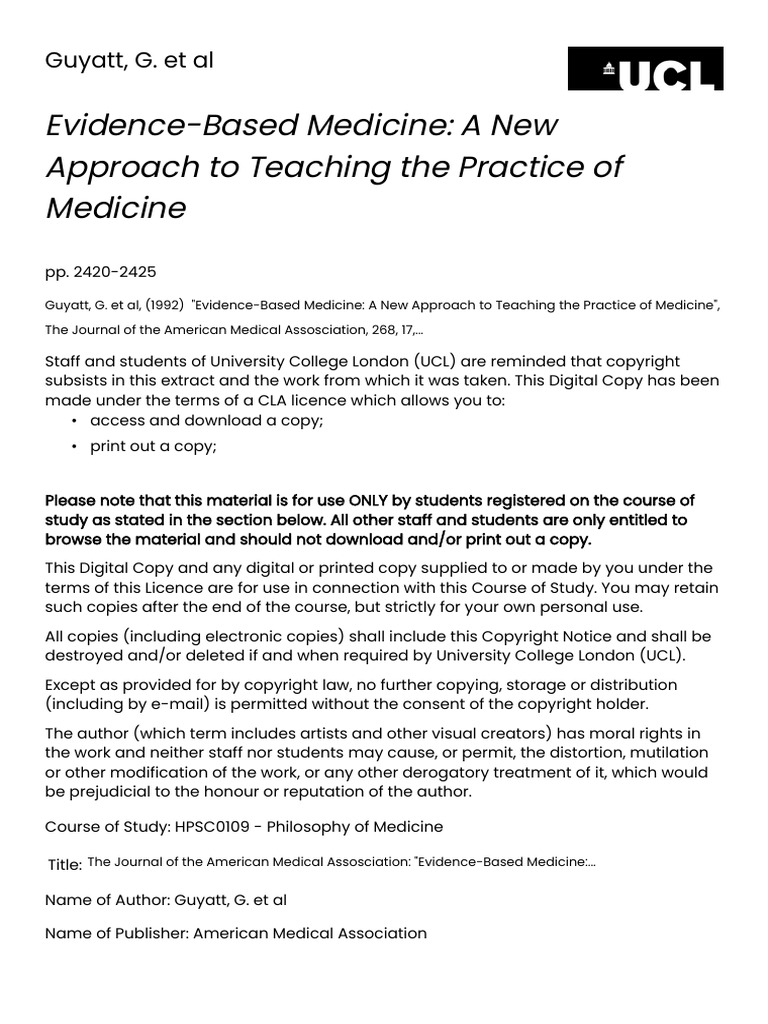 Evidence-Based Medicine - A New Approach To Teaching The Practice of ...