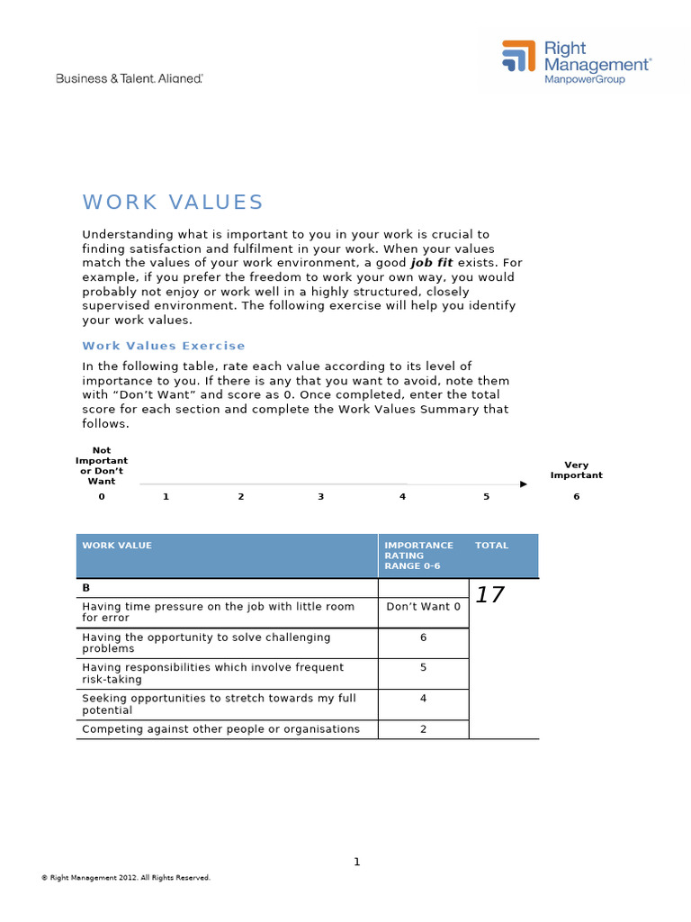 Work Values For Career Path | PDF | Knowledge | Psychology