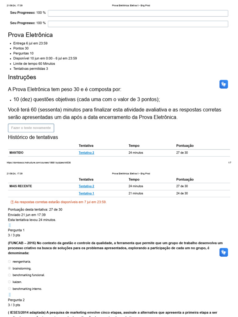 Prova Eletrônica - Eletiva II - Eng Prod2 | PDF | Marketing | Mercado (economia)