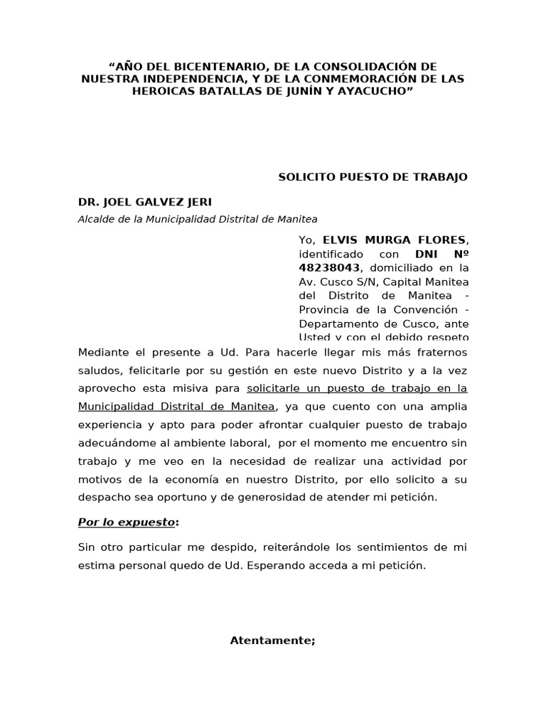 Solicitud de Trabajo en Manitea | PDF