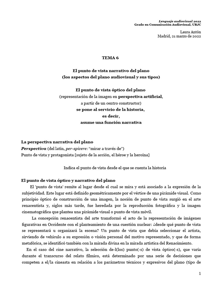 T6. El Punto de Vista Narrativo Del Plano | PDF | Narración ...