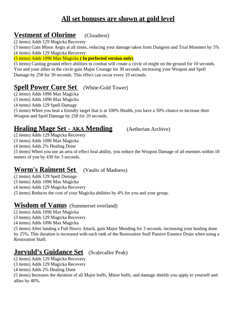 Healing Sets Updated Summerset | PDF | Healing | Fantasy Video Games