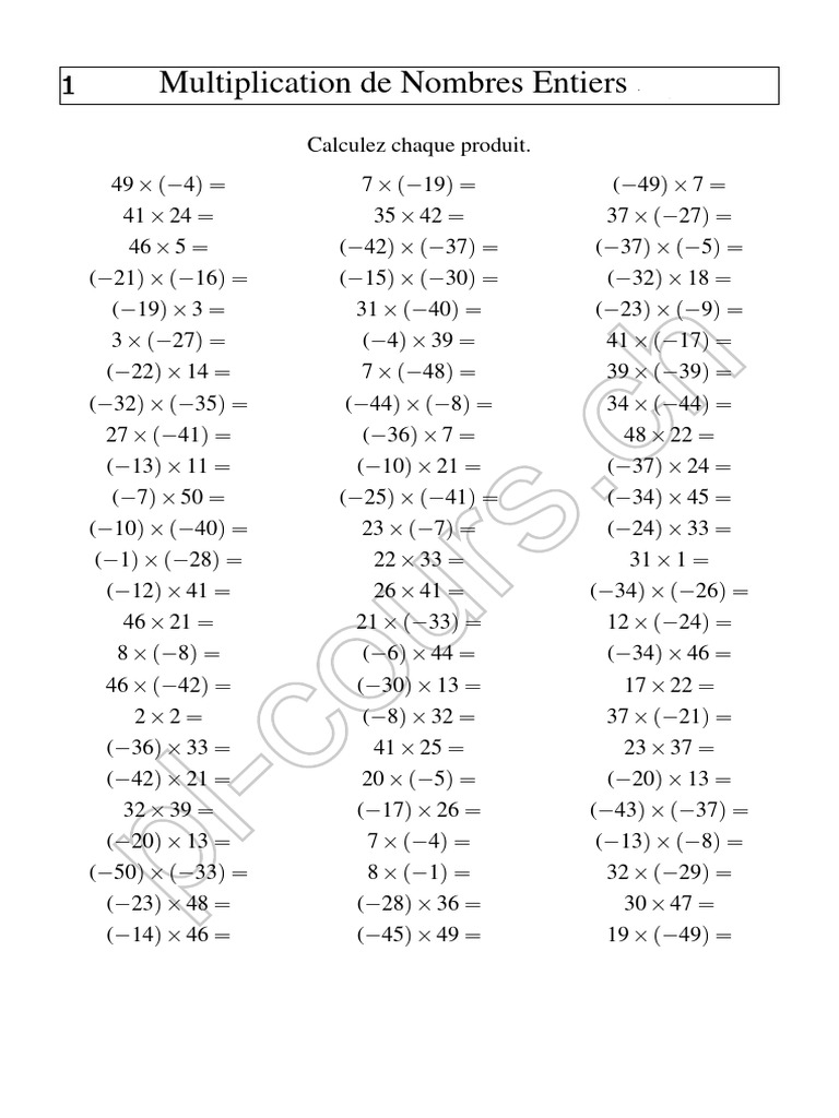 Multiplication et Division Nombres Entiers | PDF