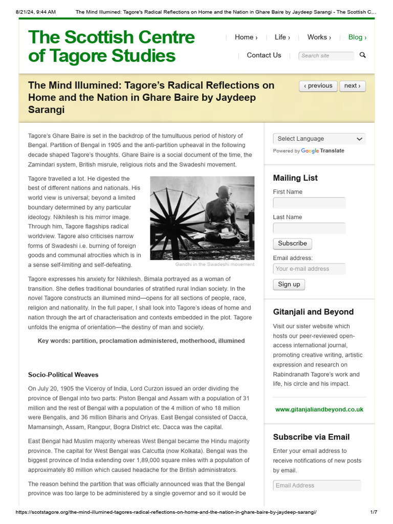 Tagore's Ghare Baire: Home and Nation Insights | PDF | Rabindranath ...