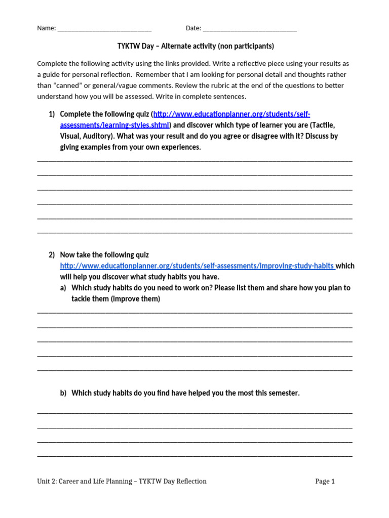 Student Self-Reflection Guide | PDF | Cognition | Learning