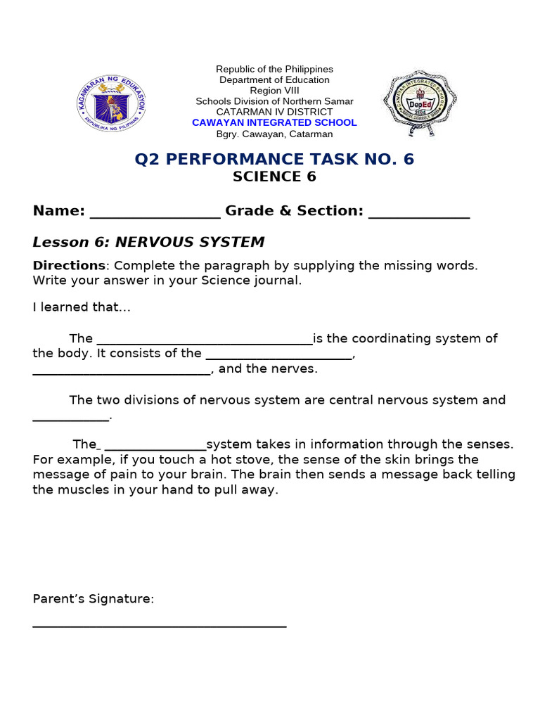 SCIence 6 Performance Task No. 6 Q2 | PDF