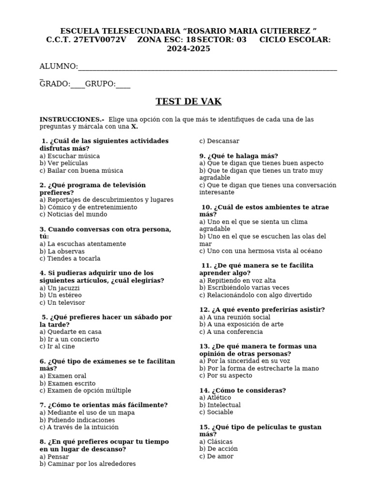 Test de Vak | PDF