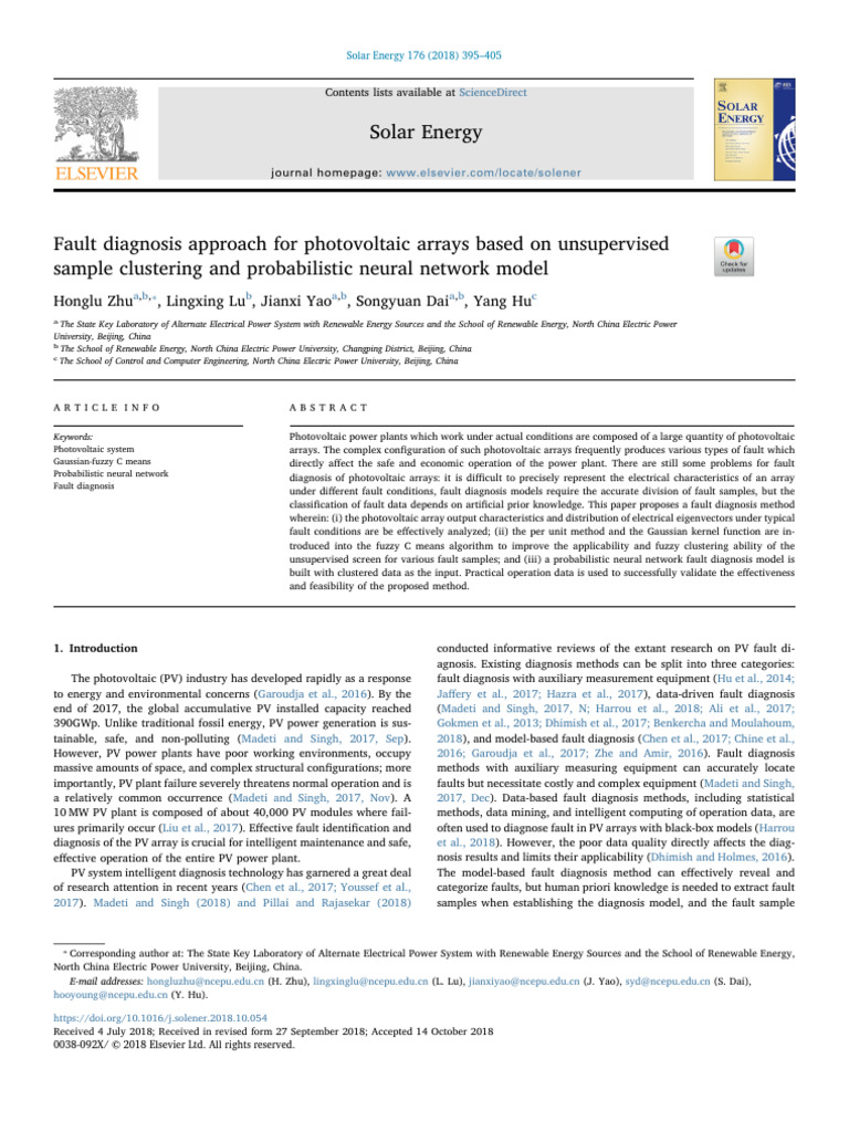 Fault Diagnosis Approach For Photovoltaic Arrays Based On Unsupervised | PDF | Photovoltaics ...