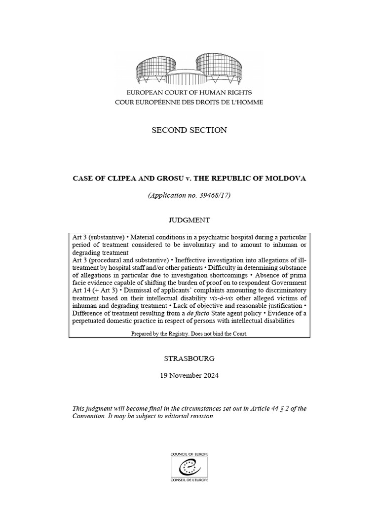 CASE OF CLIPEA AND GROSU v. THE REPUBLIC OF MOLDOVA | PDF | Psychiatry | Prosecutor