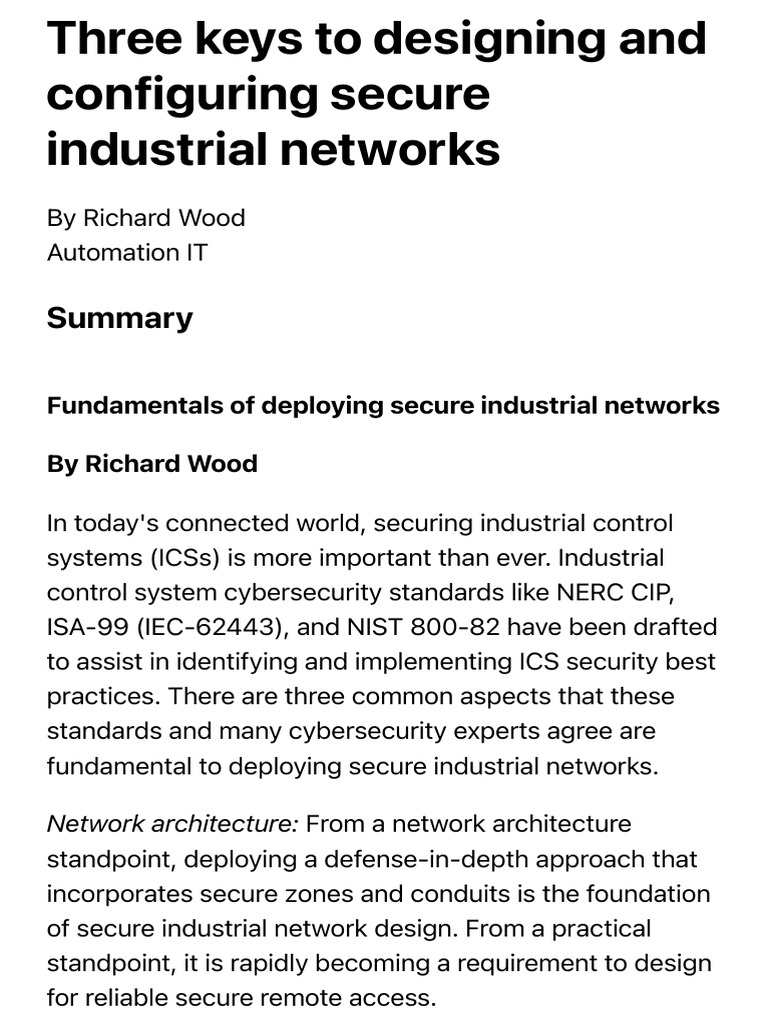 3 Keys To Designing Configuring Secure Networks - ISA | PDF | Security | Computer Security
