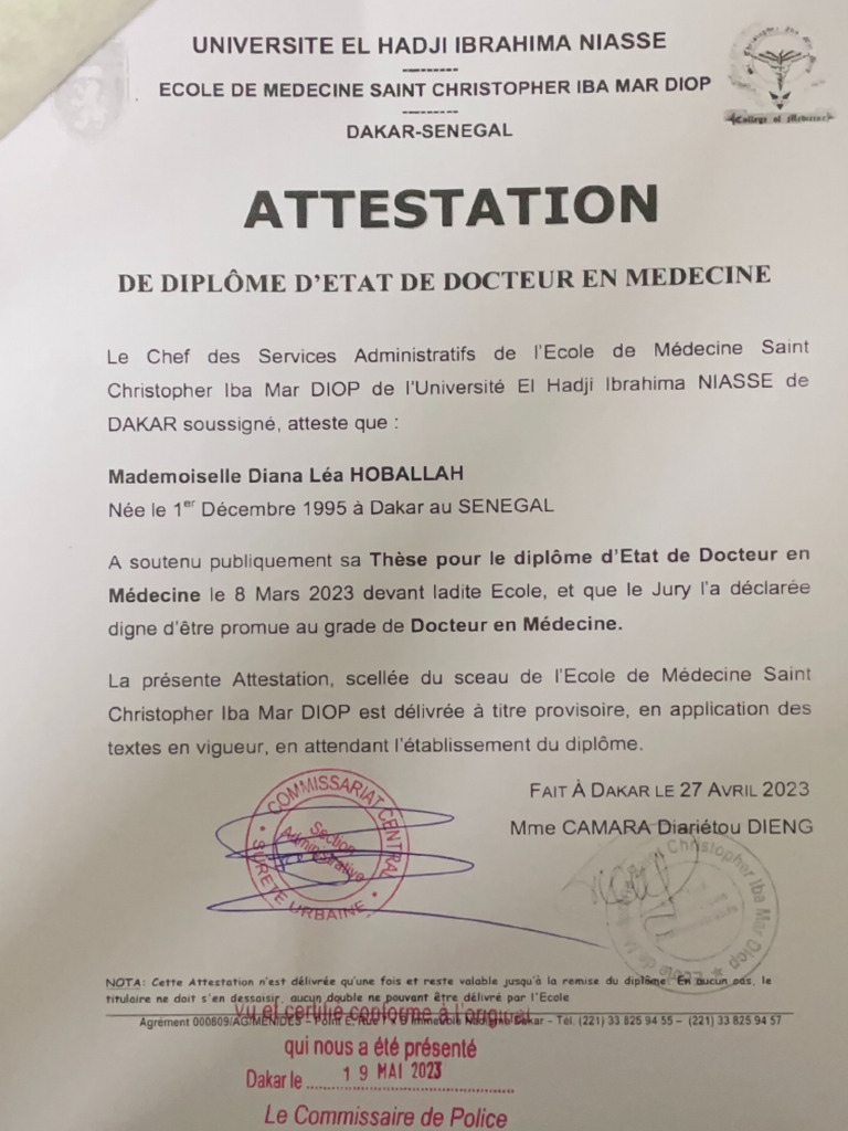 Attestation de Diplôme D'état de DR en Médecine | PDF