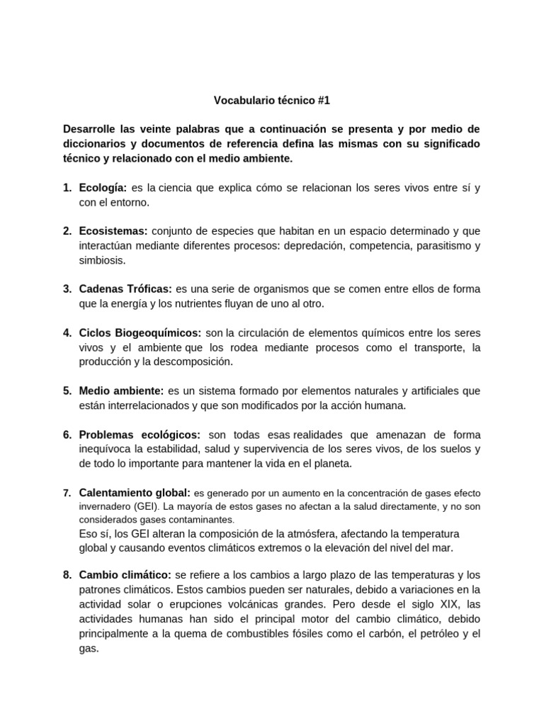 Vocabulario Técnico sobre Ecología y Medio Ambiente | PDF | Ecología ...