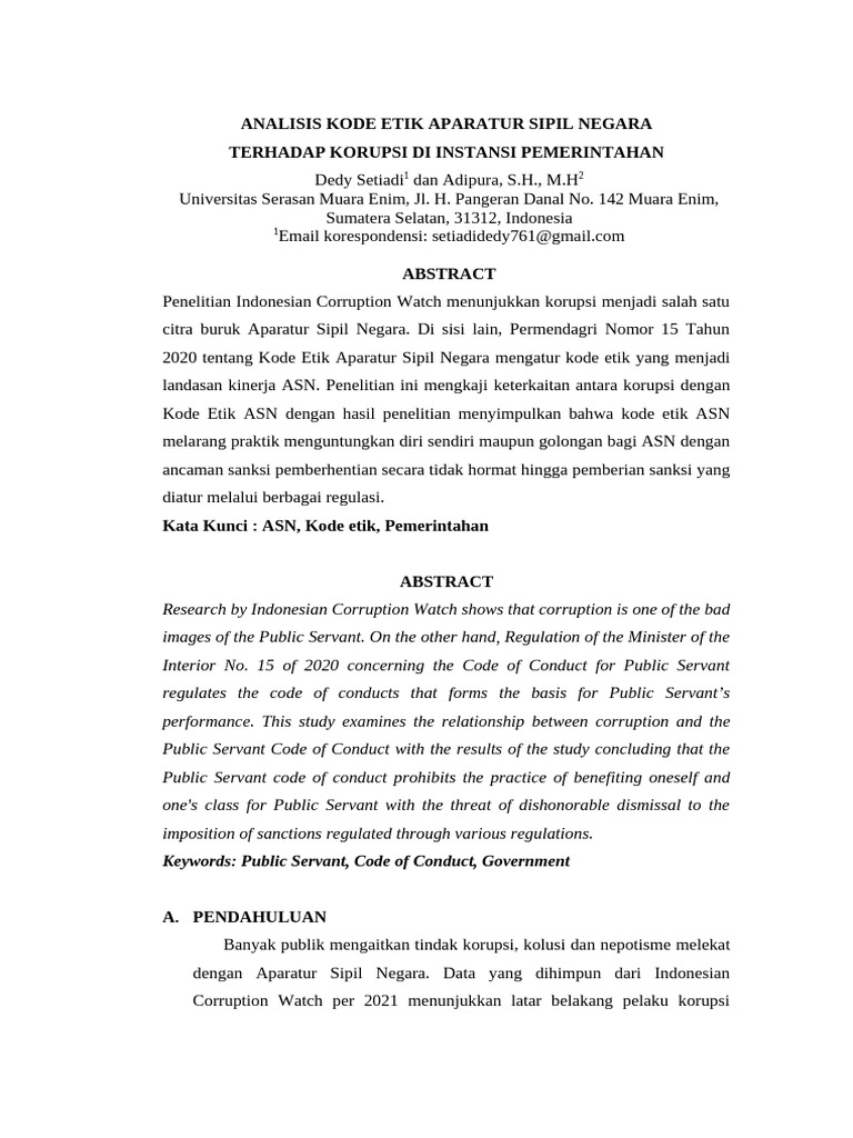 Analisis Kode Etik Aparatur Sipil Negara | PDF