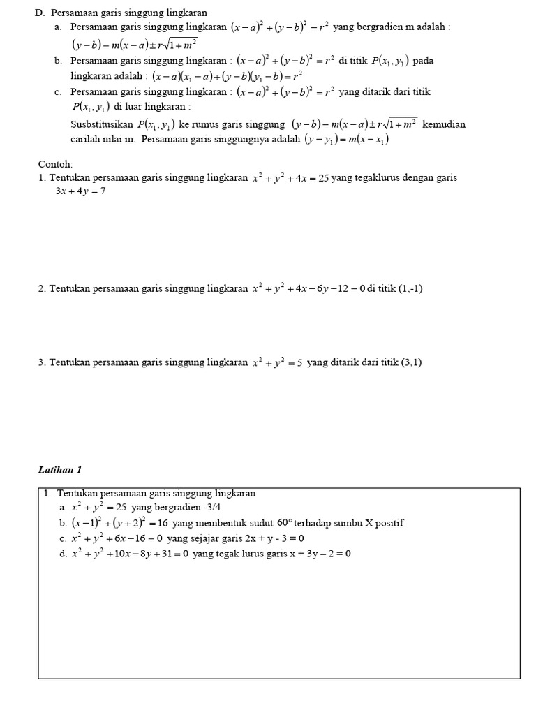 Persamaan Garis Singgung Lingkaran Dan Elips | PDF | Metode & Bahan Ajar