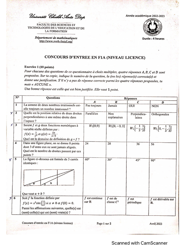 Épreuve FASTEF 2023 | PDF