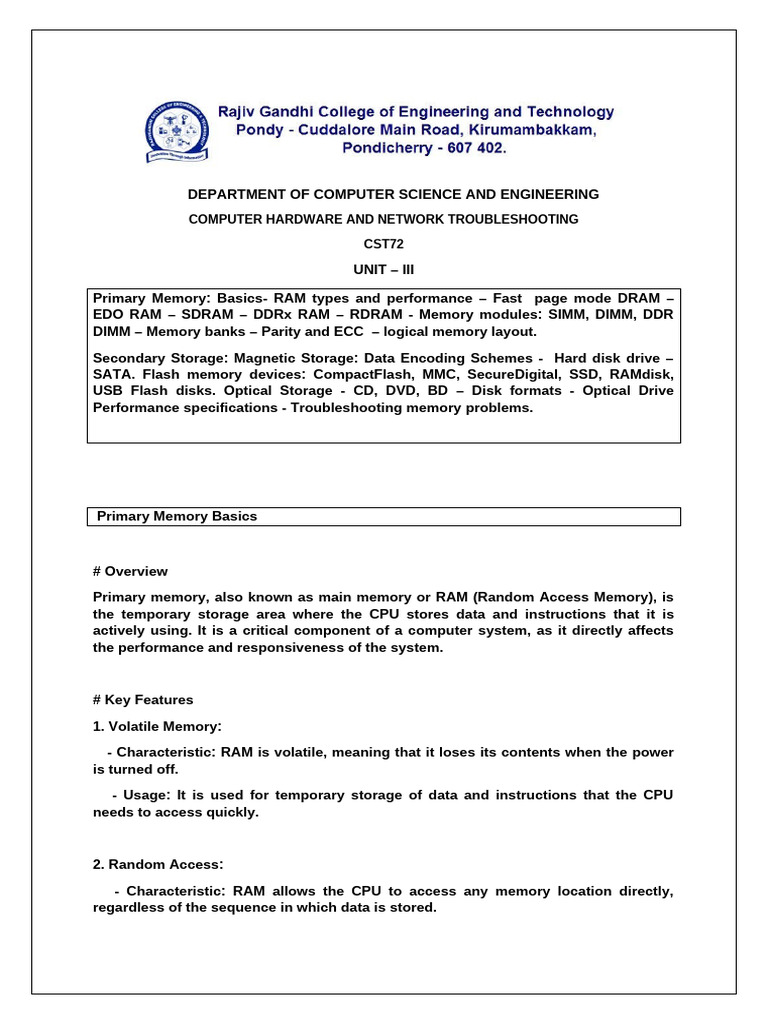 UNIT3 | PDF | Hard Disk Drive | Dynamic Random Access Memory