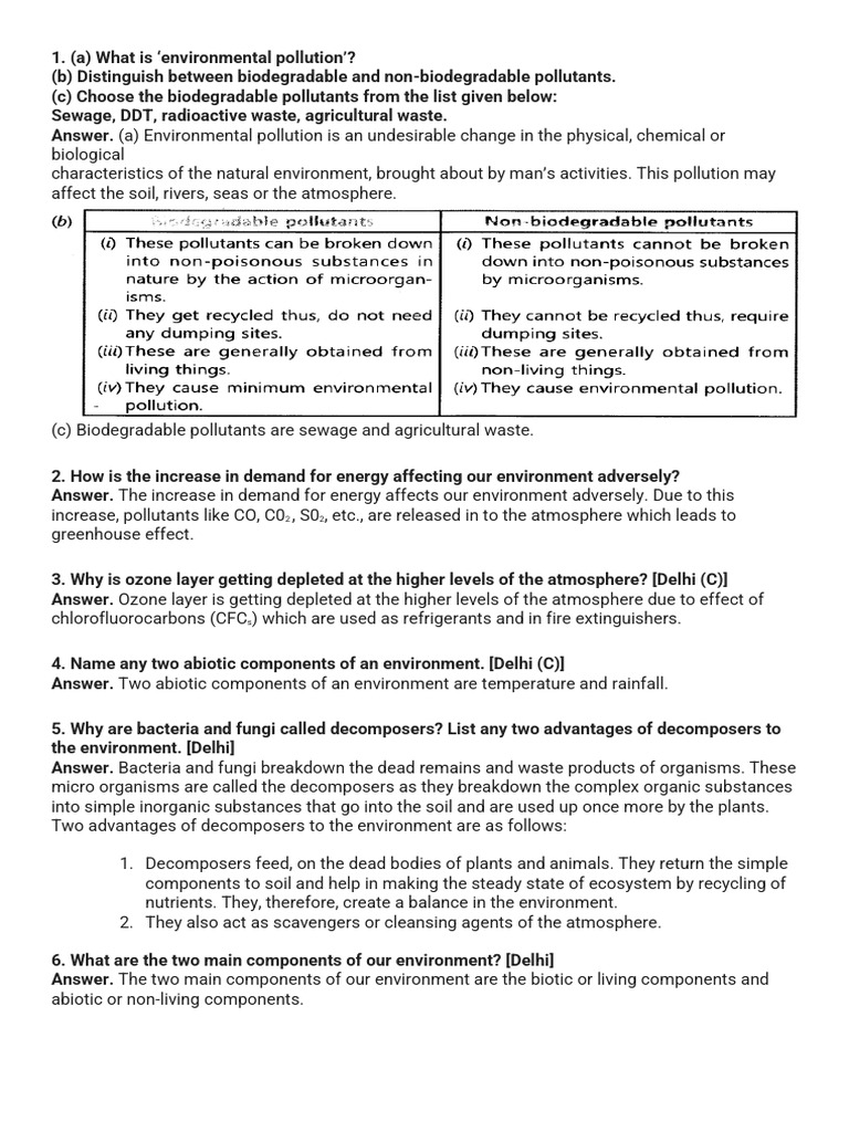 Our Environment Questions | PDF | Natural Environment | Chlorofluorocarbon
