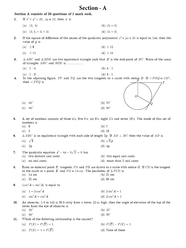 Cbse Class 10 Preboard Maths Sample Paper | PDF | Circle | Elementary Geometry