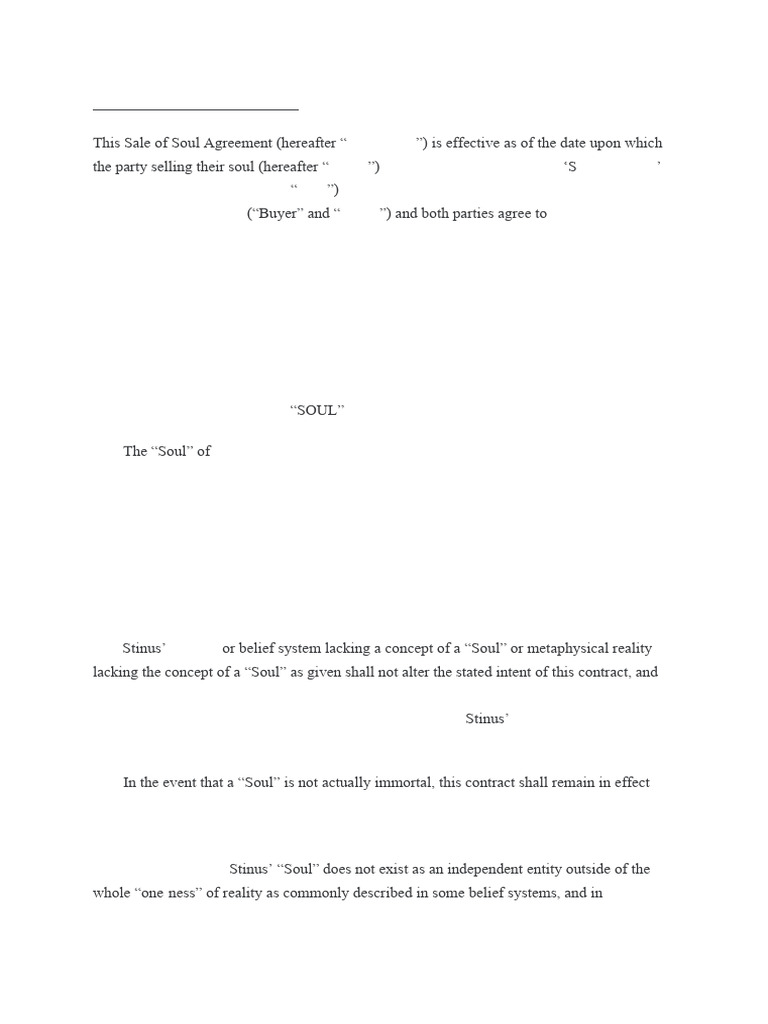 sale-of-soul-agreement | PDF | Soul | Existence