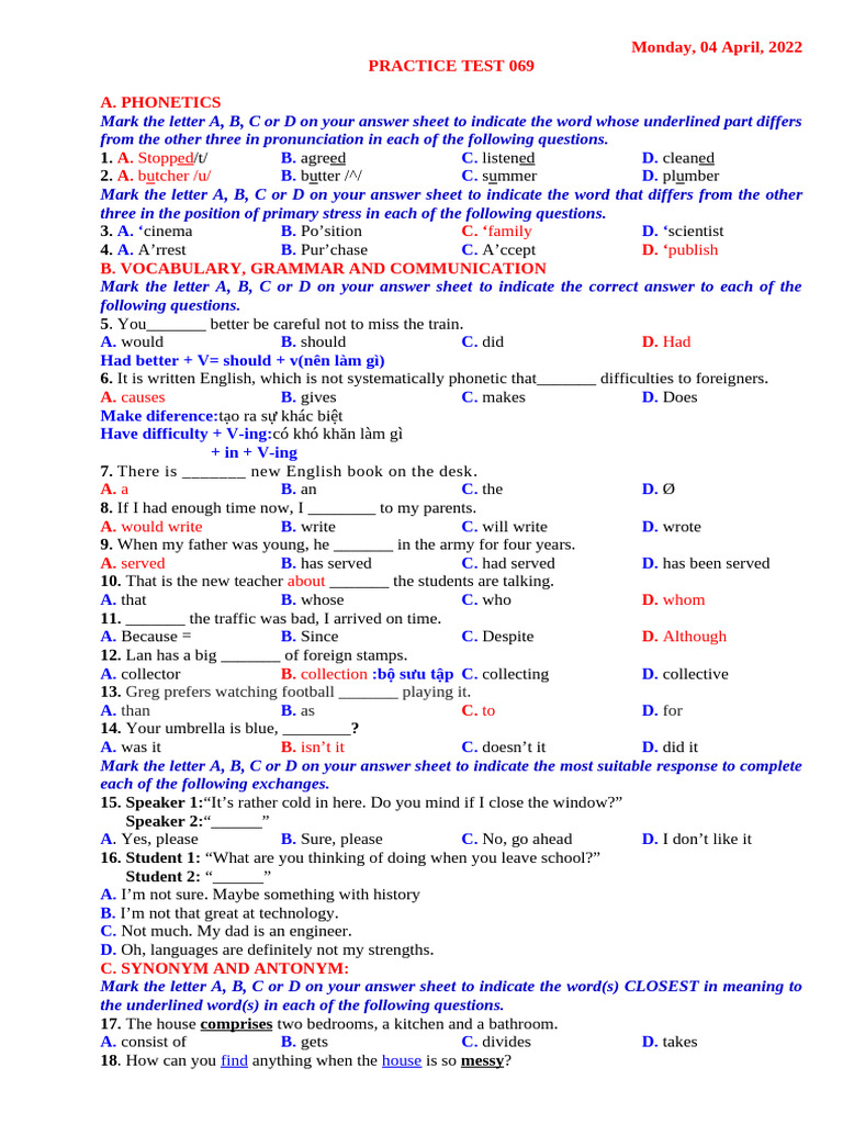 CH A D Practice Test 069 | PDF | Vitamin