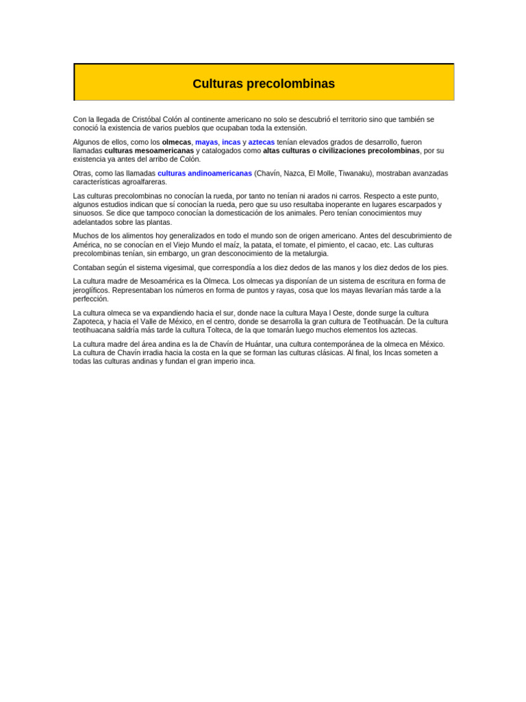 Culturas Precolombinas | PDF | Ciencias sociales