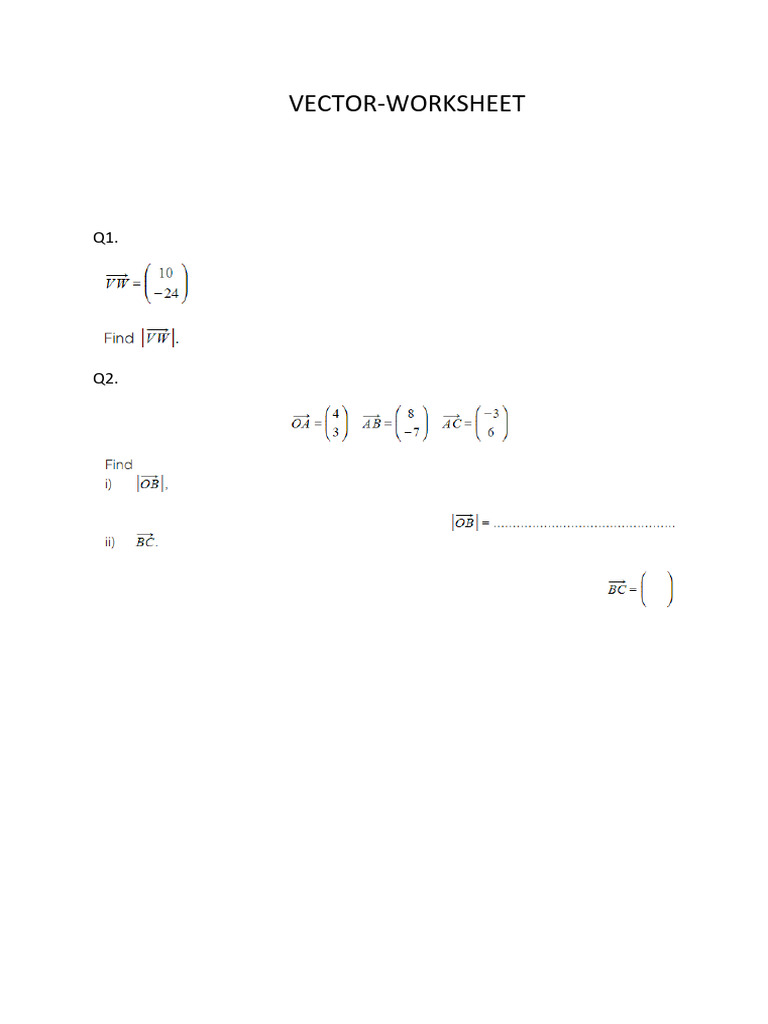 Vector Worksheet | PDF