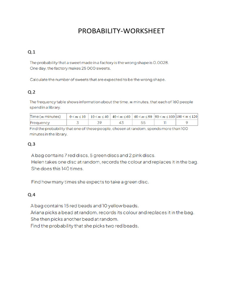 Probability Worksheet | PDF