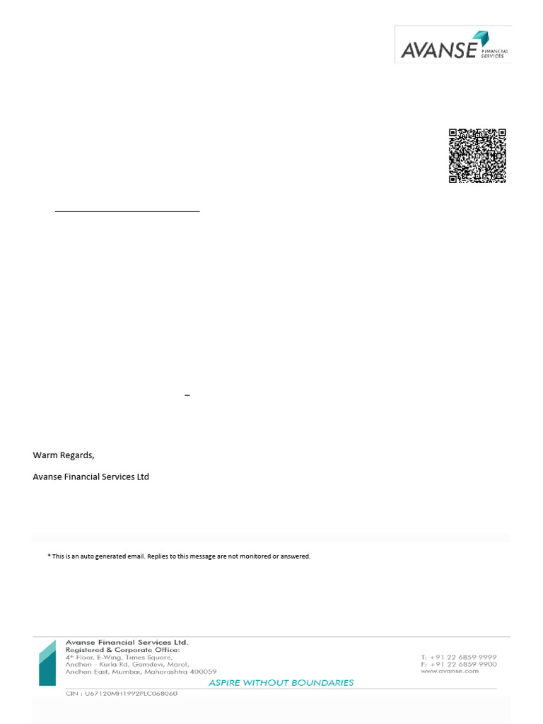 Mudaseer Loan Letter From Avanse | PDF | Credit | Finance & Money Management