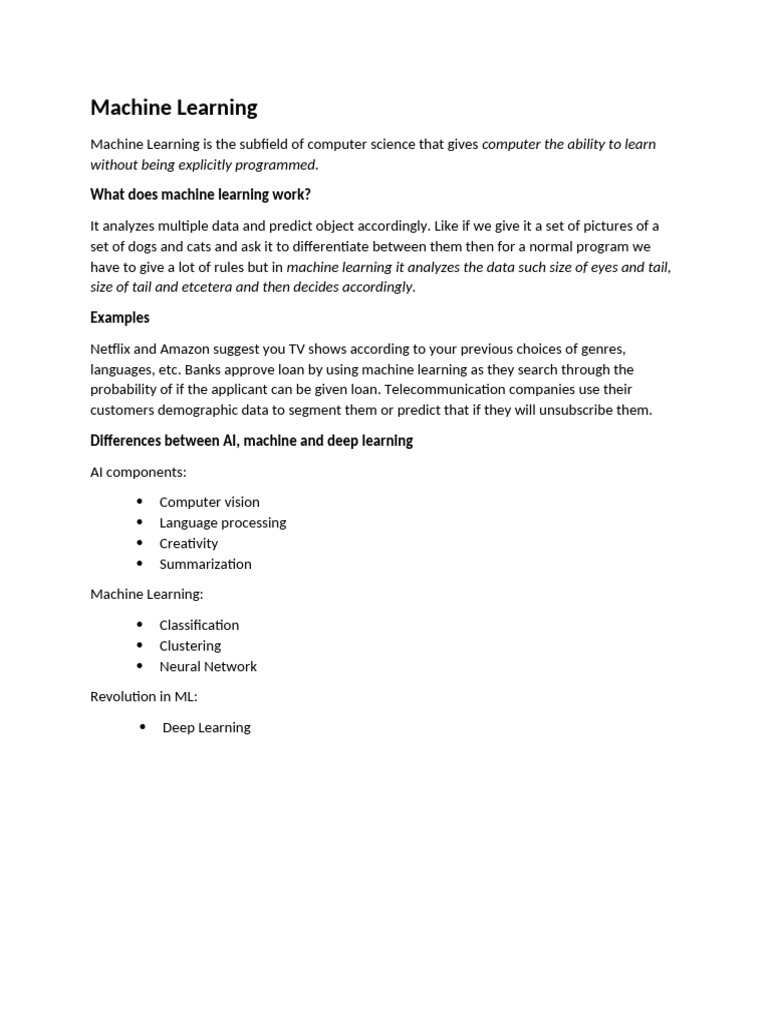 Machine Learning Notes | PDF | Machine Learning | Deep Learning Machine Learning Notes | PDF | Machine Learning | Deep Learning