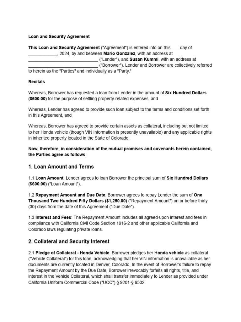 Security Loan Agreement | PDF | Loans | Collateral (Finance)