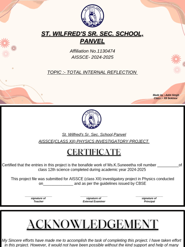 Total Internal Reflection Project | PDF | Refractive Index | Refraction