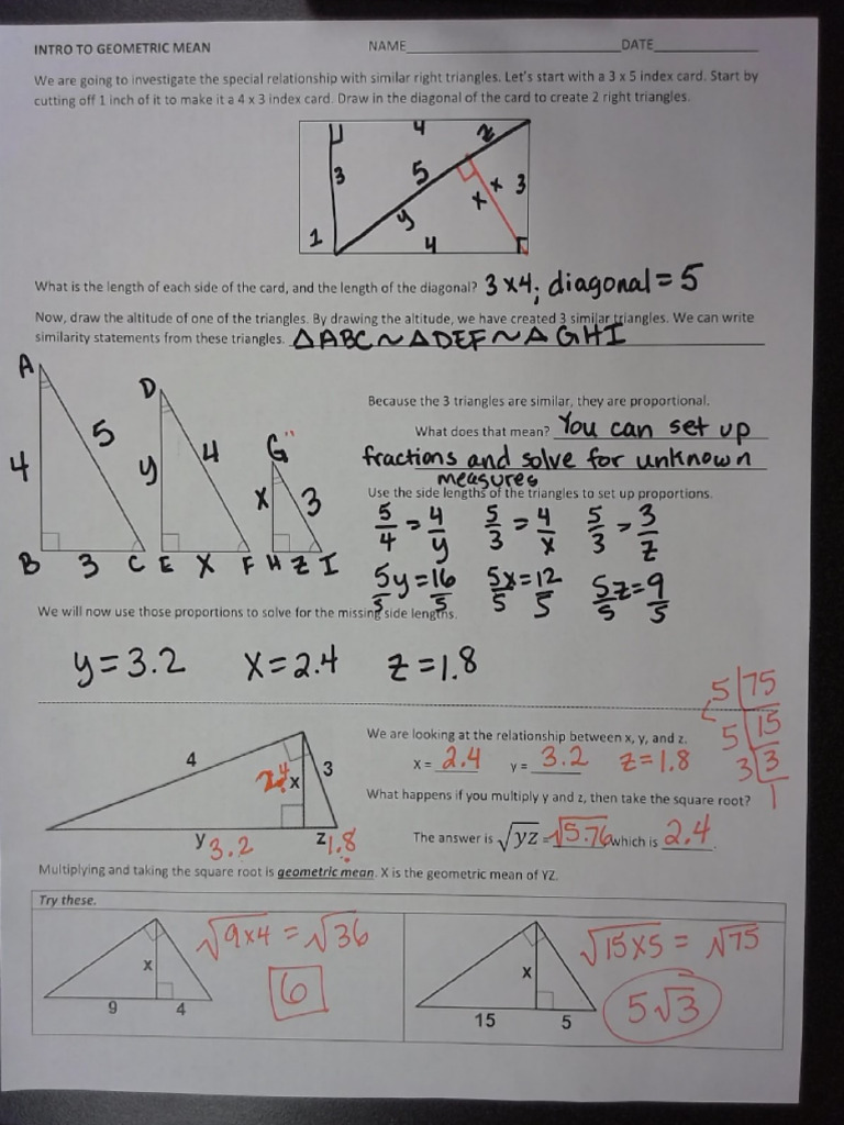 Intro Geometric Mean ANSWERS | PDF