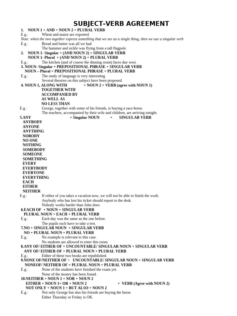 SUBJECT_VERB AGREEMENT | PDF | Grammatical Number | Plural