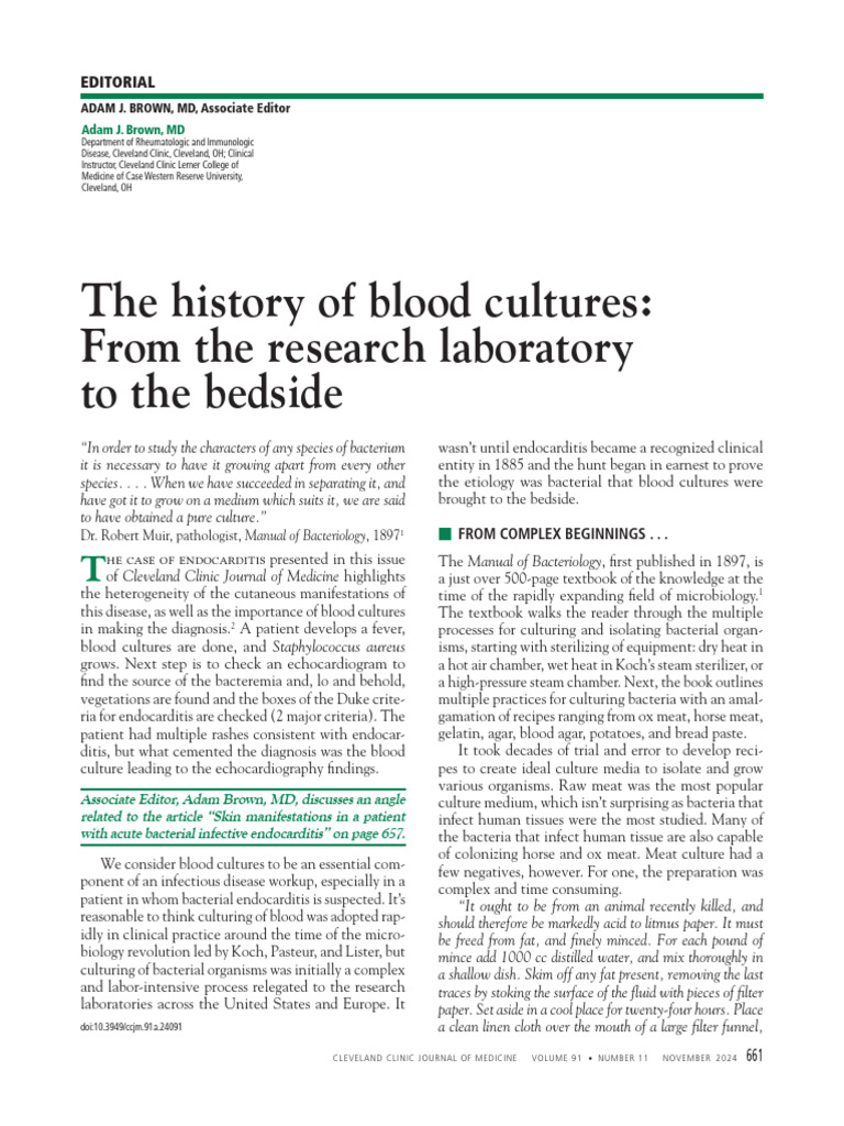 The History of Blood Cultures - From The Research Laboratory To The ...