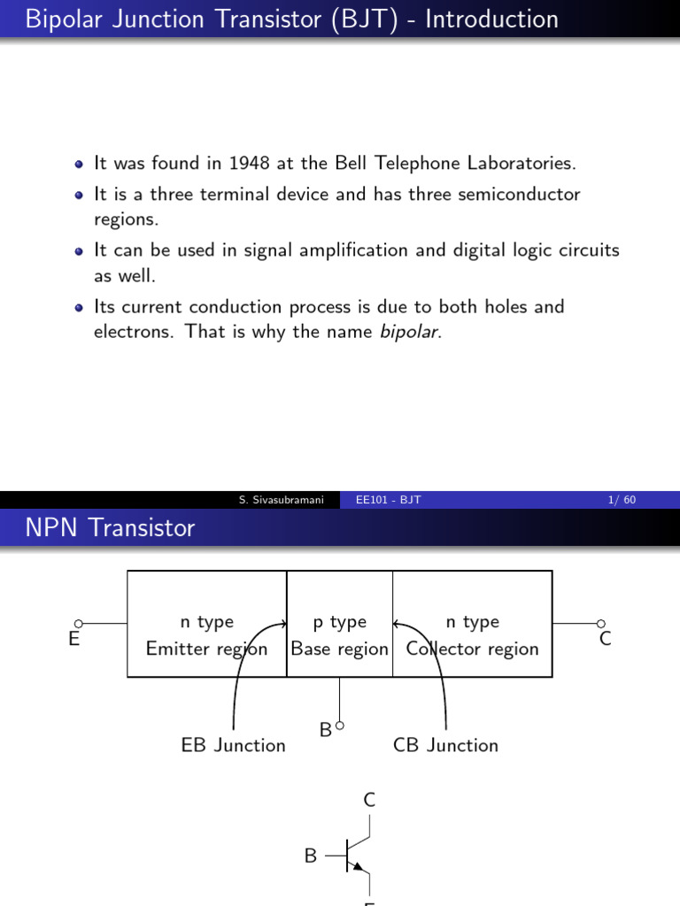 Bipolar: S. Sivasubramani EE101 - BJT 1/ 60 | PDF | Bipolar Junction ...