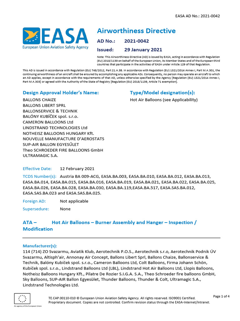 EASA_AD_2021-0042_1 (2) | PDF | Aviation