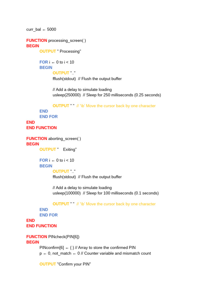 Atm Functions Functions Pseudocode Edited Pdf Function 4022