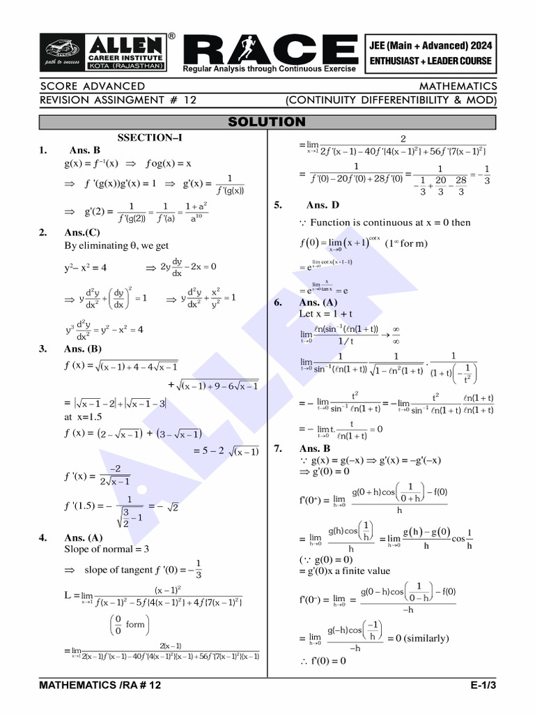 Continuity Differentiability MOD Solution | PDF