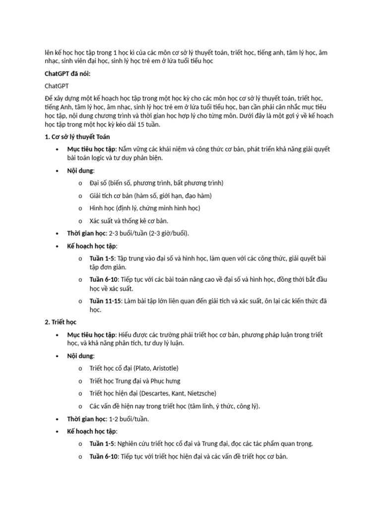 Ke Hoach Hoc Tap Mot | PDF