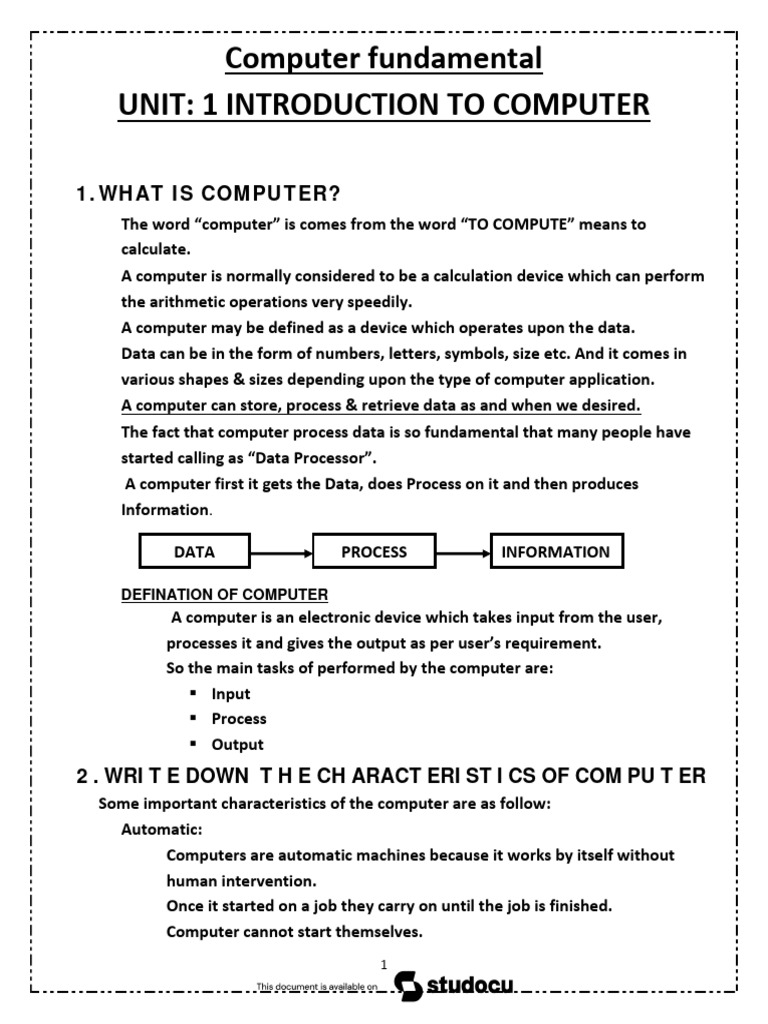 Computer Fundamental Complete Lecture Notes | PDF | Printer (Computing ...