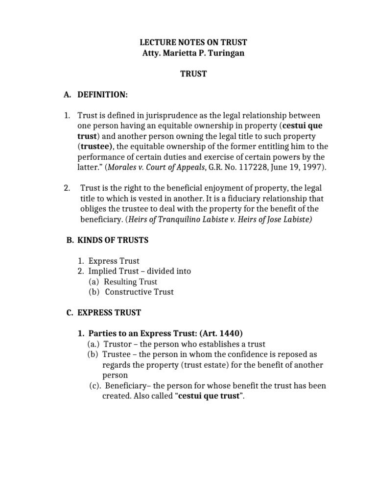 Understanding Trusts: Types and Elements | PDF | Fiduciary | Trustee